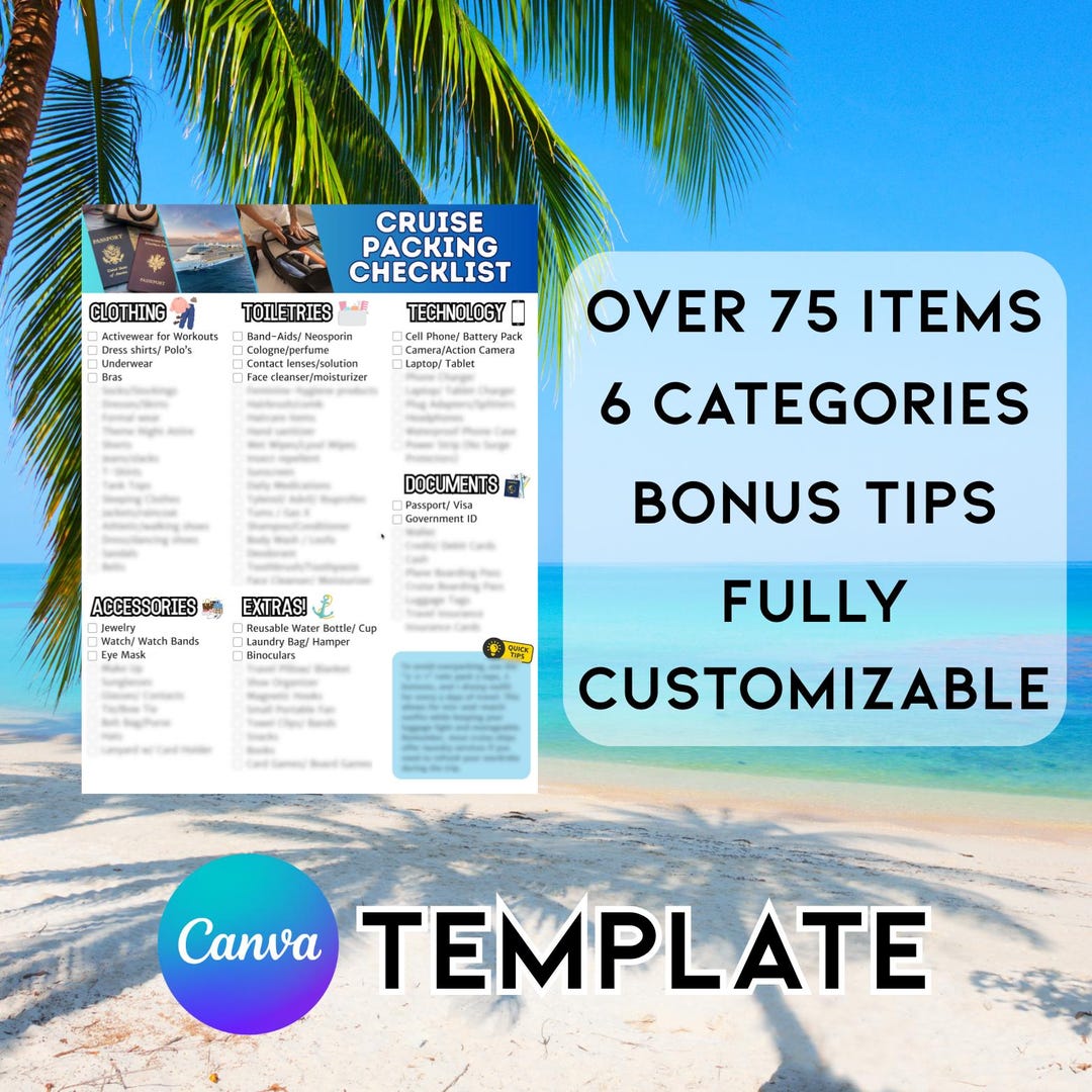 Cruise Essentials Checklist – Editable Canva Template + PDF | Packing ...