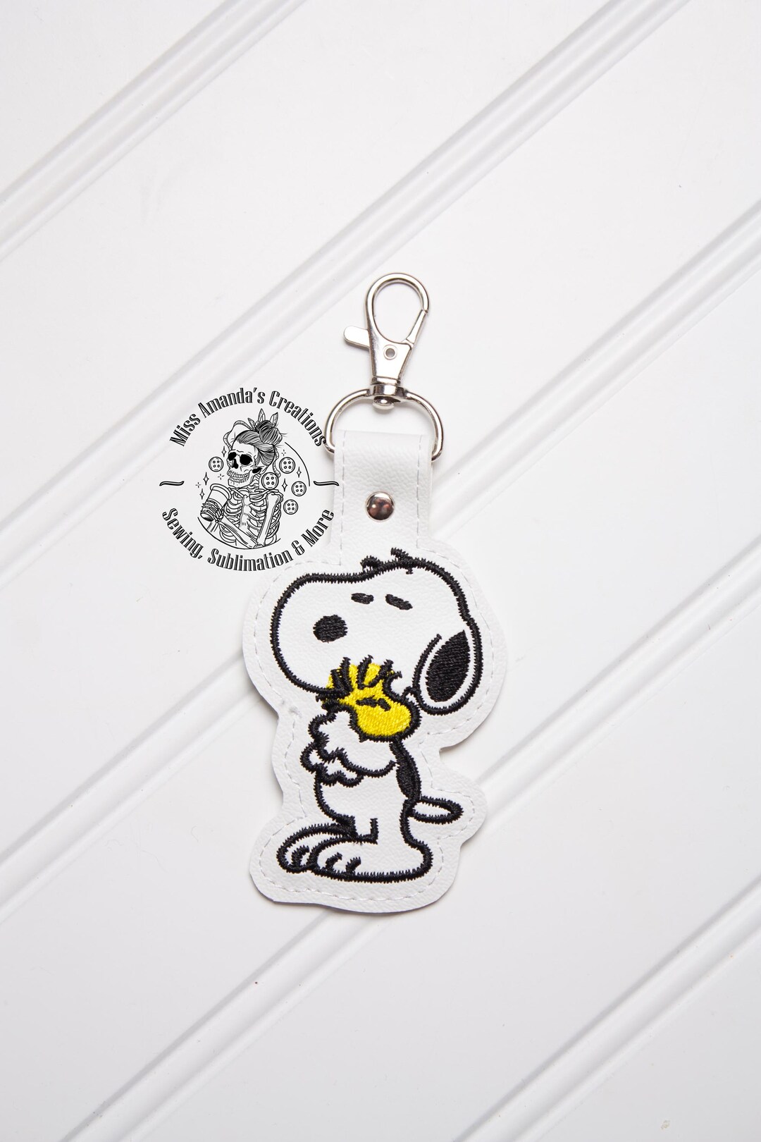 Black and White Doggo and Yellow Bird Key Chain - Etsy