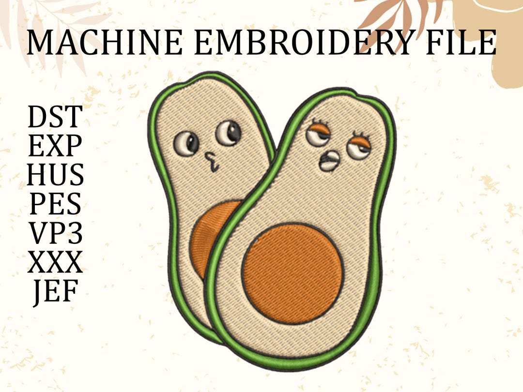 Funny Kawaii Avocado Embroidery Design, Food Embroidery Pattern ...