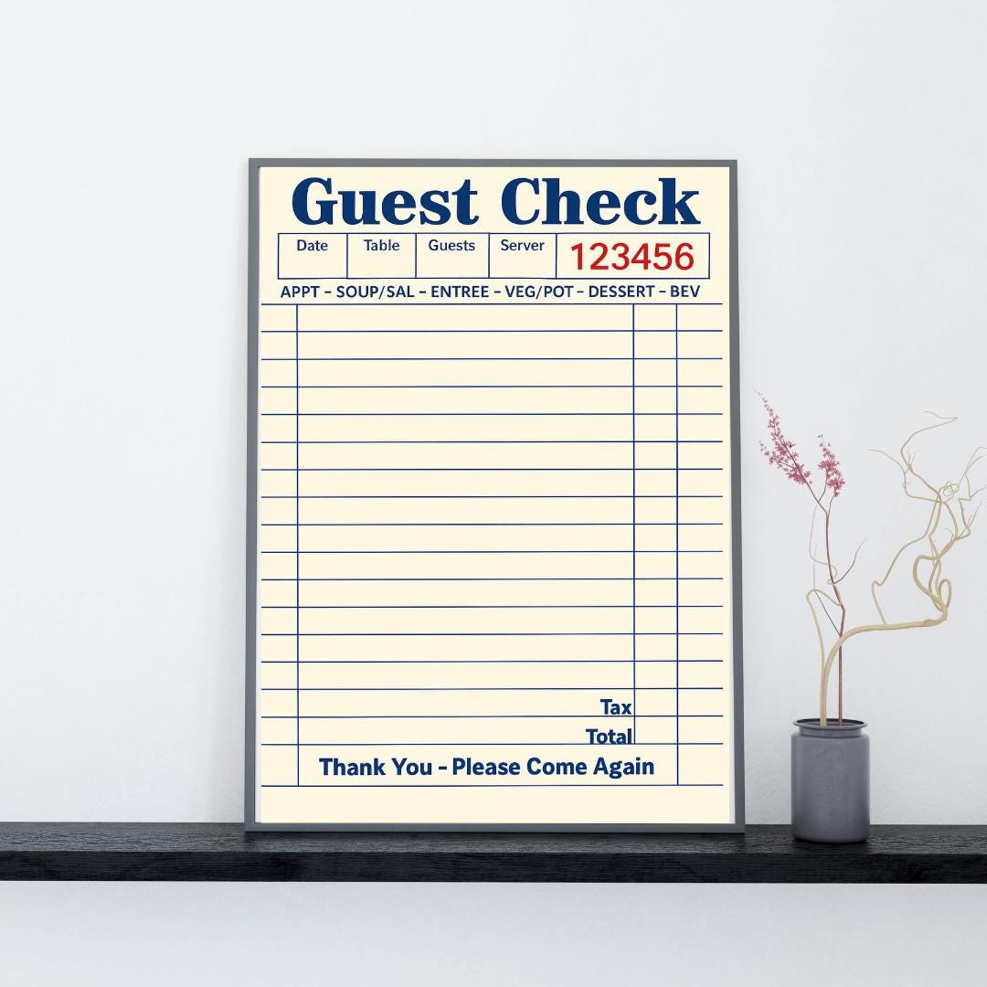 Blank Guest Check Poster: Retro Diner Wall Art (digital Download) - Etsy