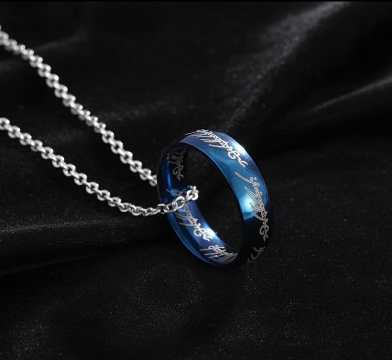 Elvish Script Ring With Chain: Fantasy Movie Jewelry - Etsy