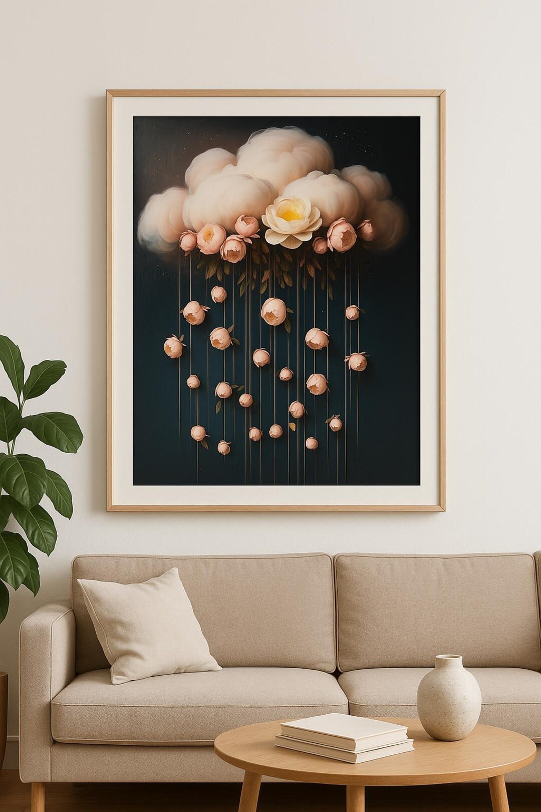 Rain Flowers Oil Painting Print: Moody Cottagecore Cloud Art (digital ...