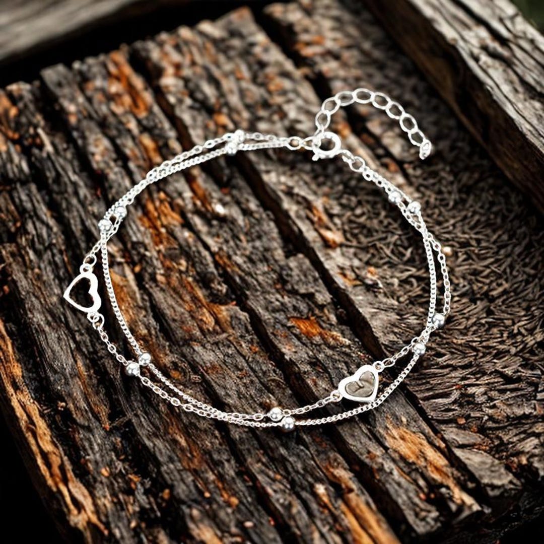 Valentines Day Sterling Silver Heart Bracelet: Dainty Double Layer ...