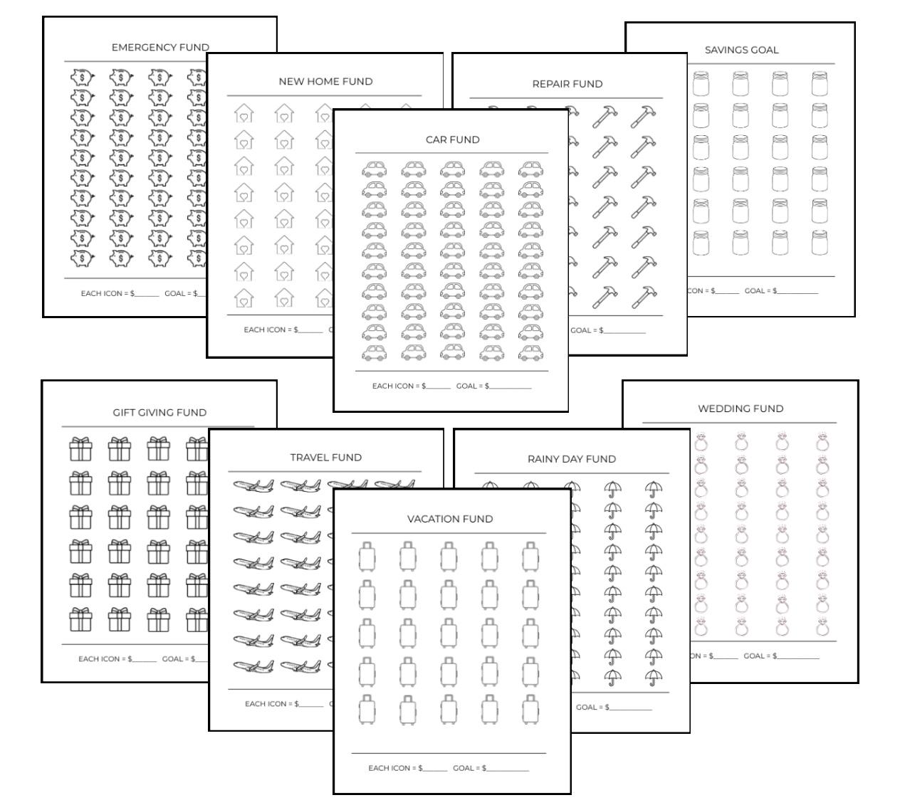 Savings Tracker Bundle - 10-pack, Sinking Funds, Savings Goals, Colour ...
