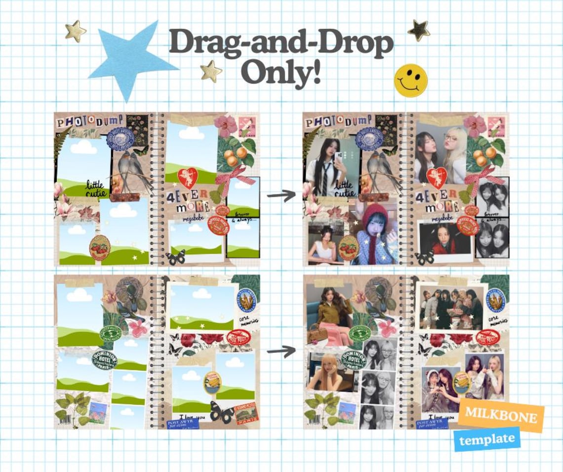 Vintage Digital Collage Scrapbook Template | Aesthetic Photo Dump ...