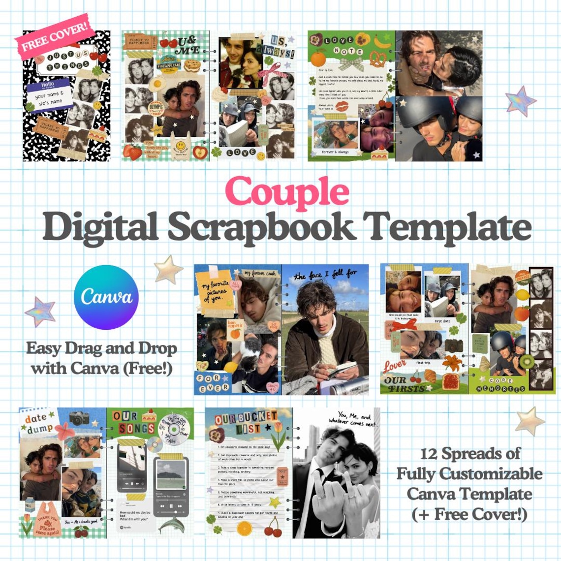 Couple Scrapbook Canva Template: Customizable Photo Collage (digital ...
