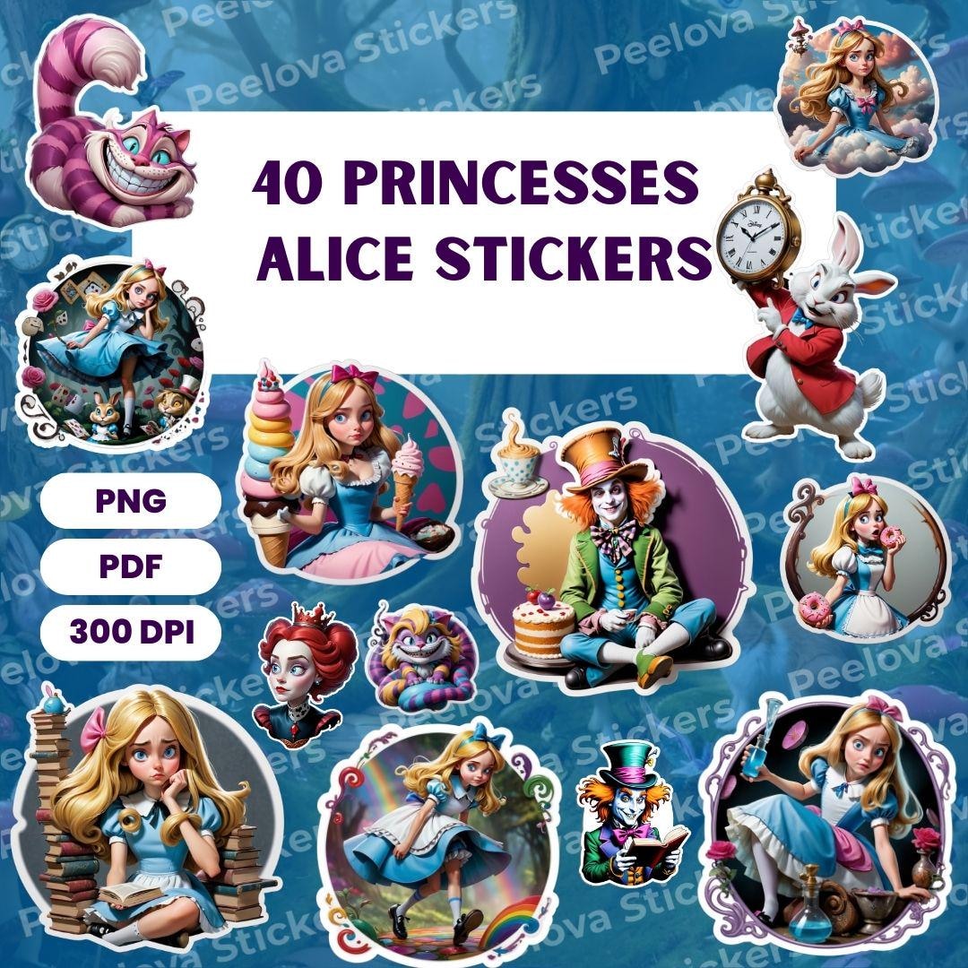 40 Princess Alice Stickers, Printable Stickers, Alice Stickers, Rabbit ...