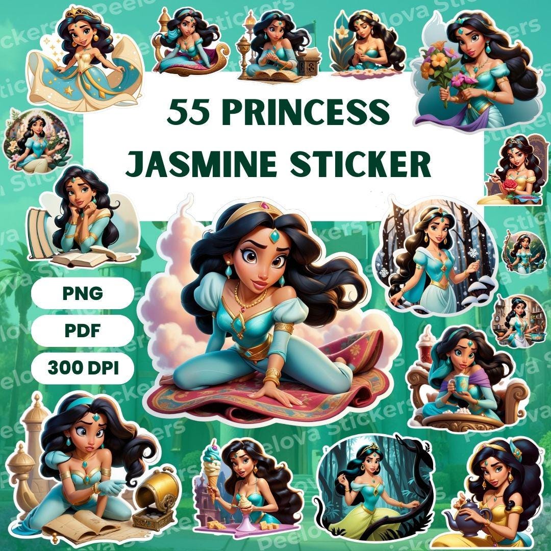 55 Princess Jasmine Stickers, Printable Stickers, Jasmine Stickers ...