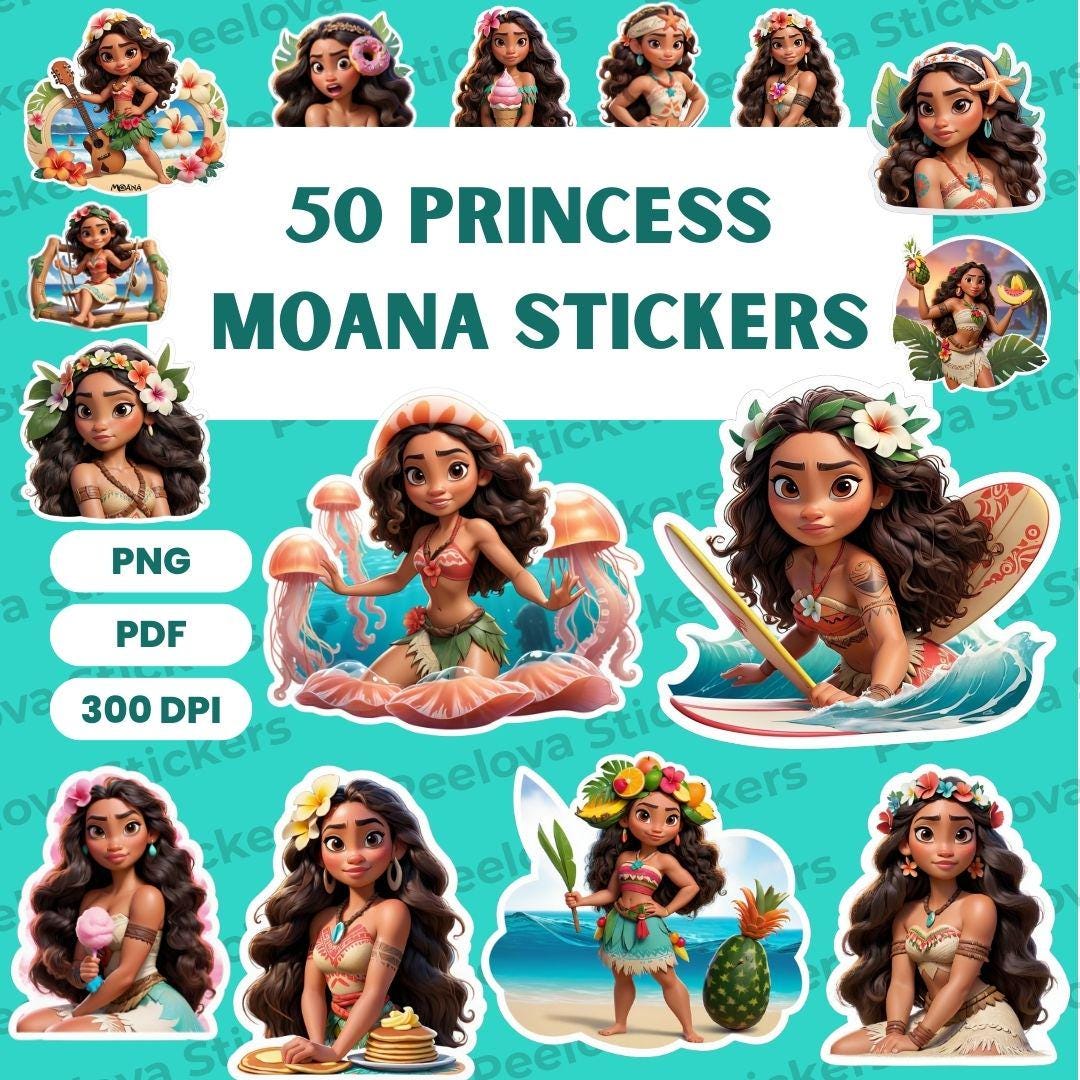 50 Princess Moana Stickers, Printable Stickers, Moana Stickers ...