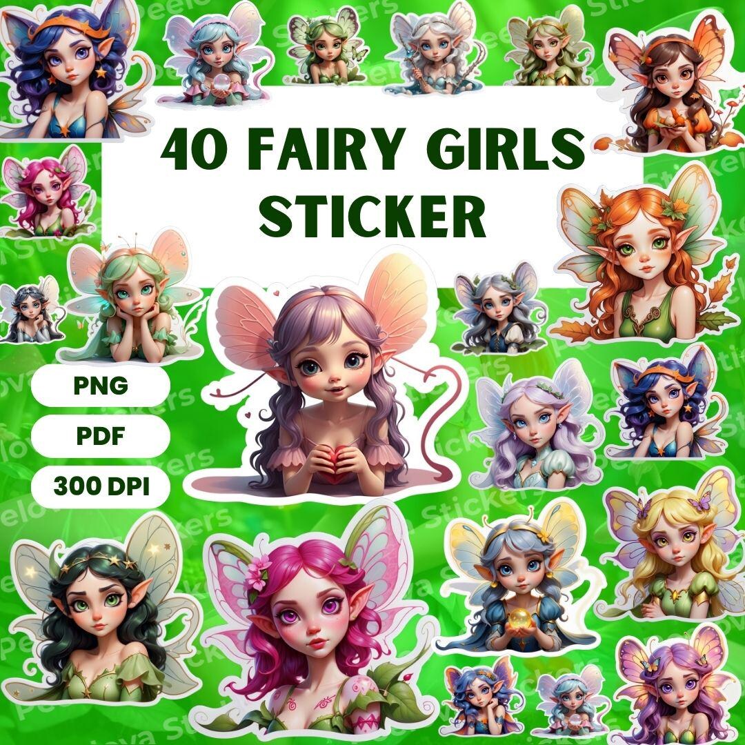 40 Fairy Girls Sticker, Printable Stickers, Fairy Stickers, PNG Stickers, High Quality Stickers ...