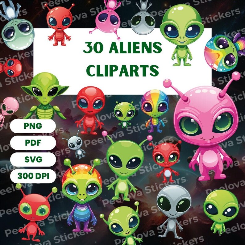 30 Aliens Cliparts, Printable Cliparts, Aliens Cliparts, Creative ...