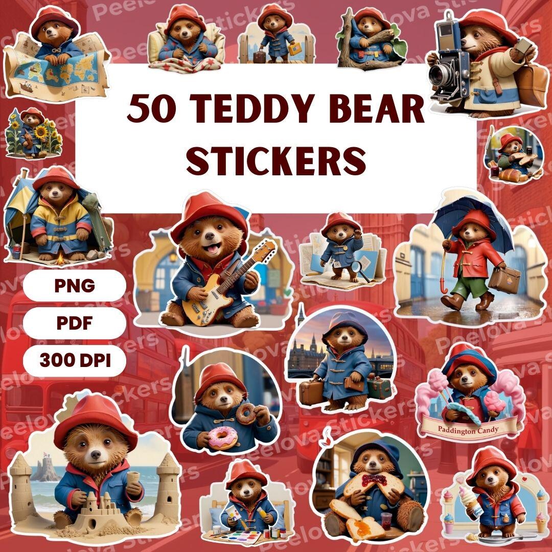 50 Teddy Bear Stickers, Printable Stickers, Teddy Bear Stickers, PNG ...