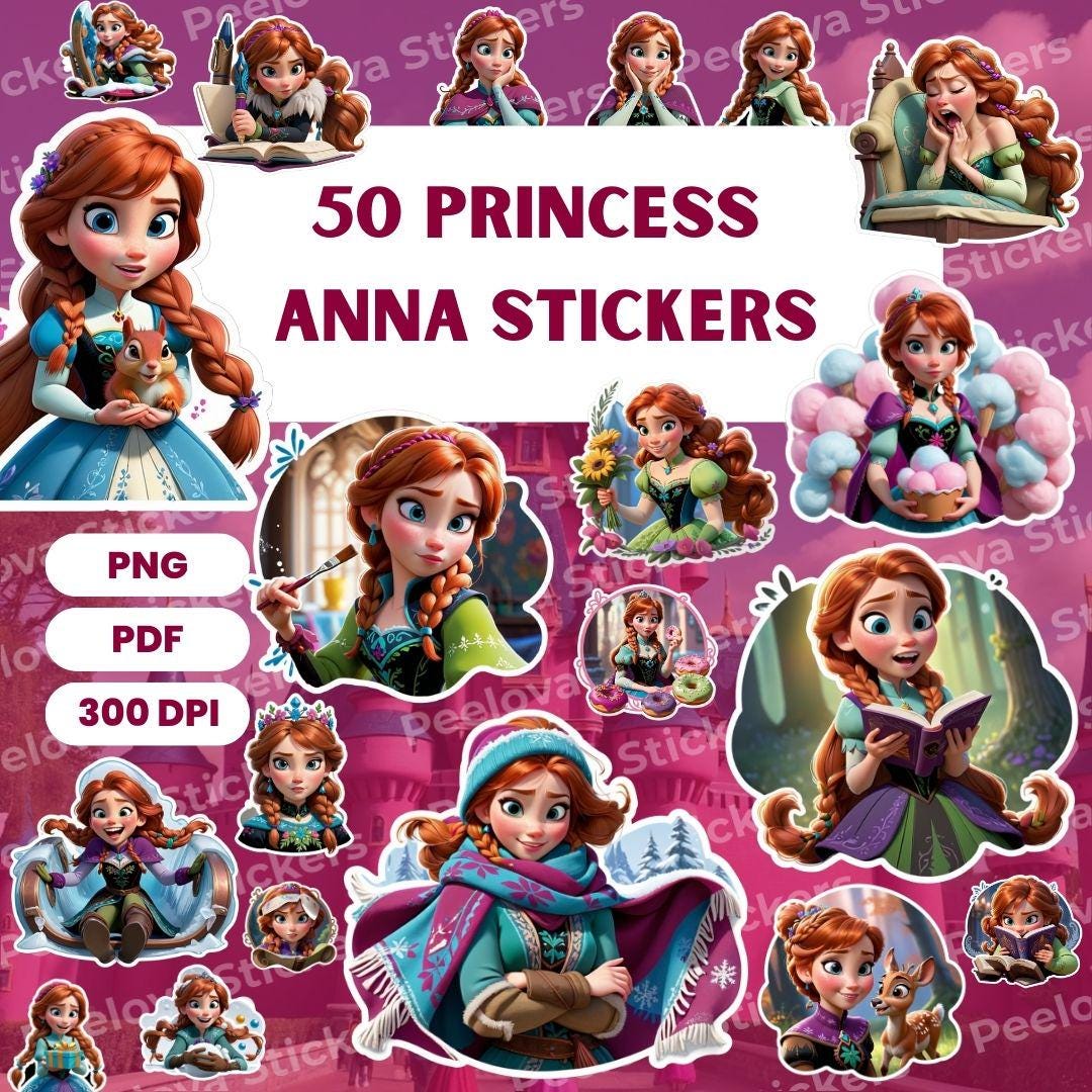50 Princess Anna Stickers, Printable Stickers, Anna Stickers, PNG ...