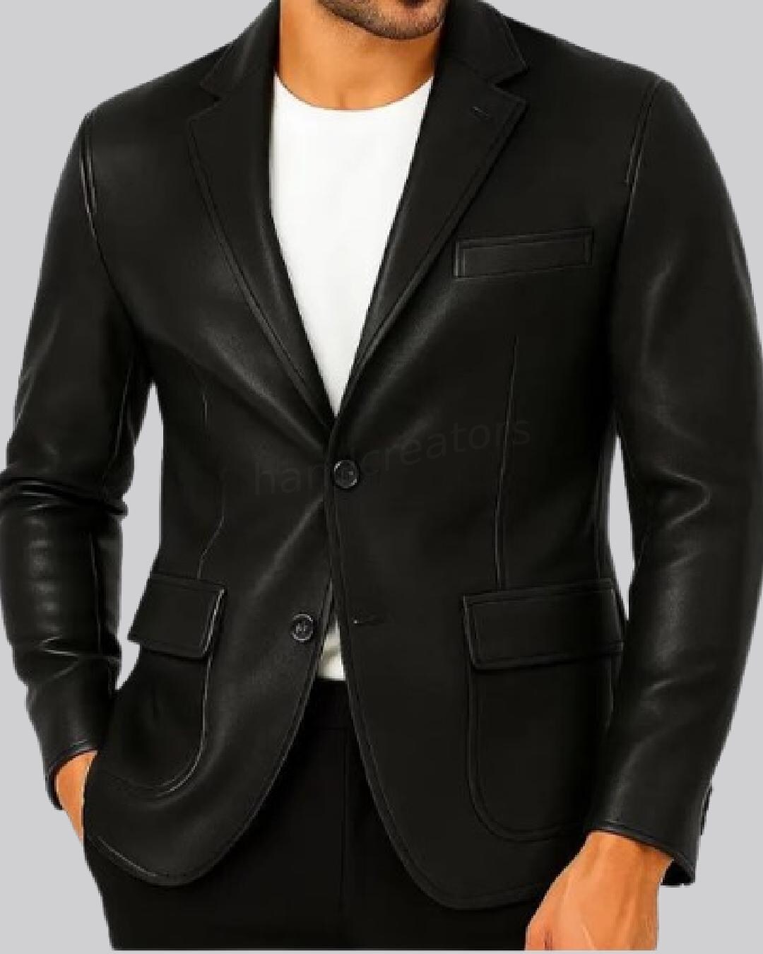 Men's Classic Black Real Blazer Style Coat - Genuine Leather Jacket - Etsy
