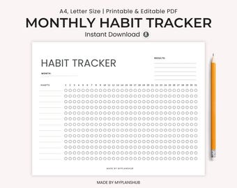 Monthly Habit Tracker Printable Landscape, Habit Tracker Template ...