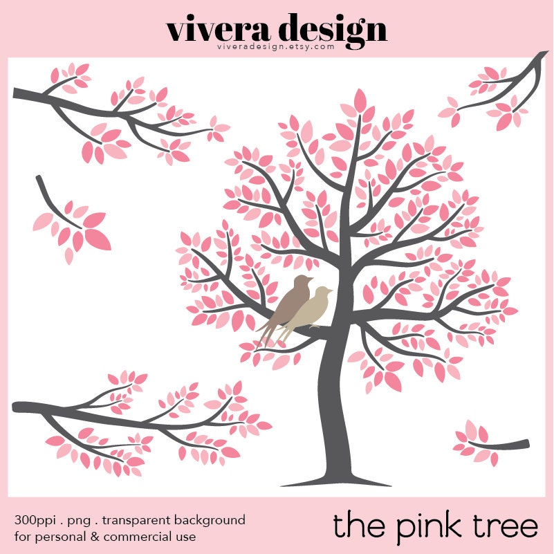 The Pink Tree Digital Clip Art Tree Branches and Birds - Etsy