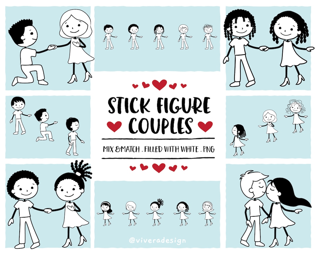 Couple Stick Figures - Valentine Digital Clip Art - Mix and Match ...