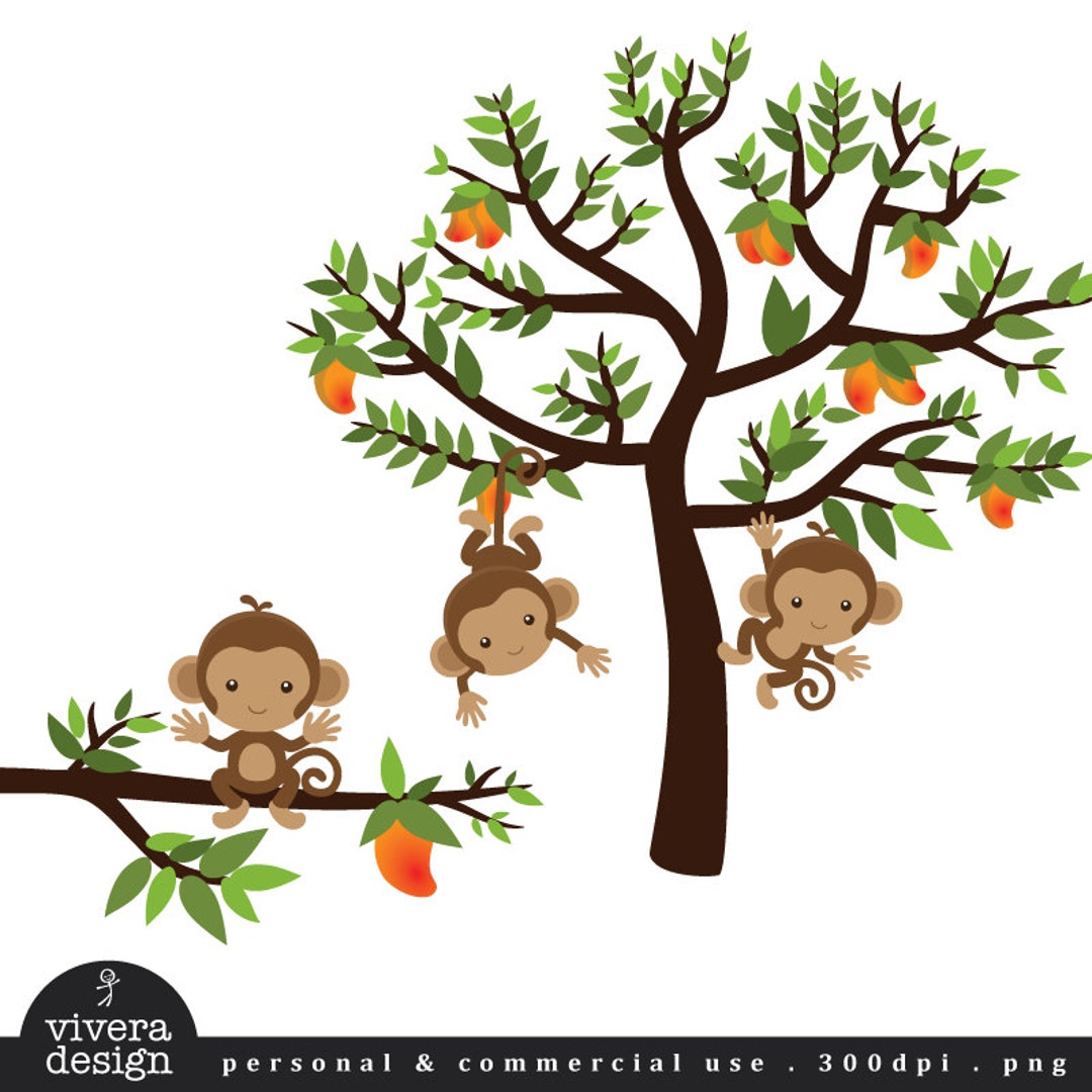 Monkeys on a Mango Tree - Digital Clip Art - Etsy