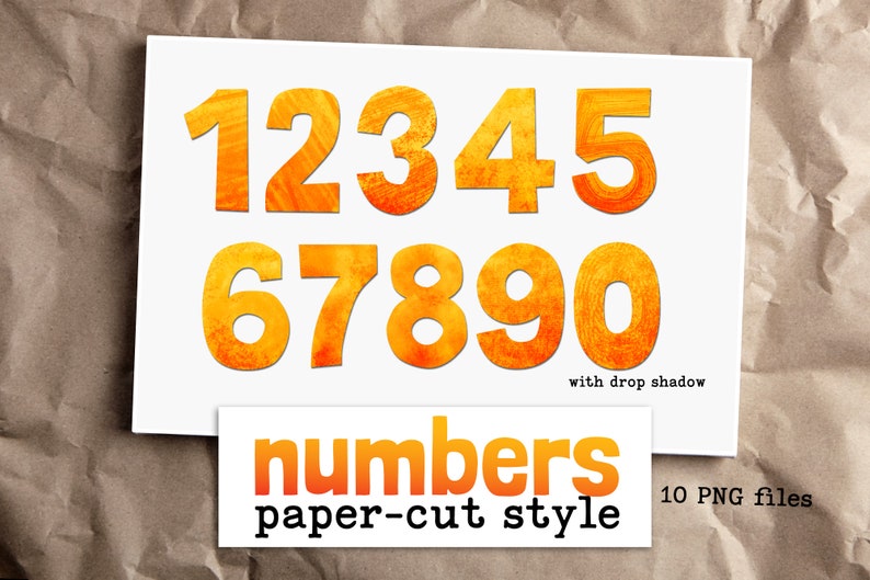 Paper-cut Style Numbers Cliparts | PNG Numbers | Orange | Deep Yellow ...