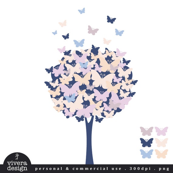 The Butterfly Tree Digital Clip Art Beached Tones | Etsy