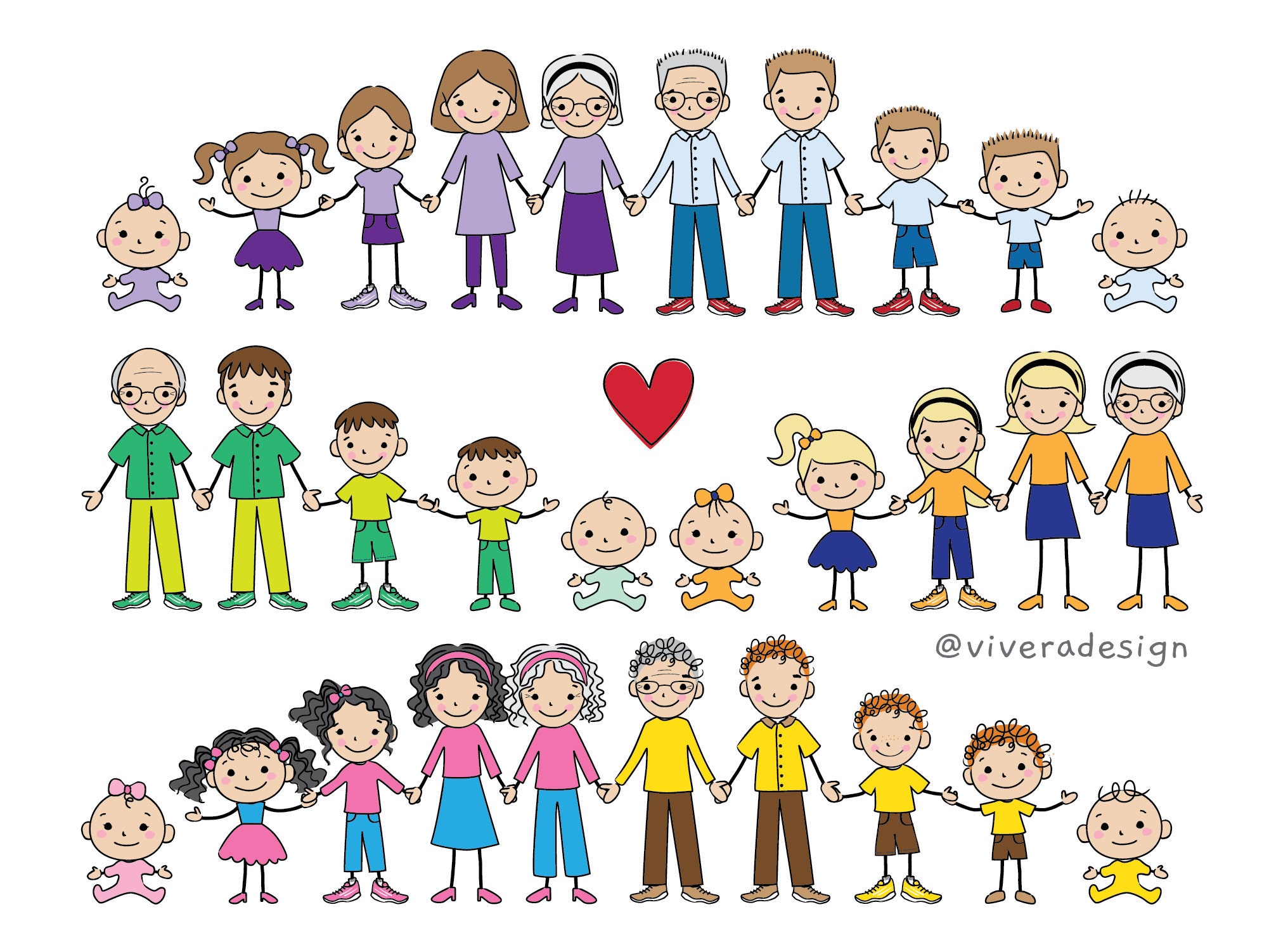 Family Stick Figures Babies Kids Teens Parents and - Etsy