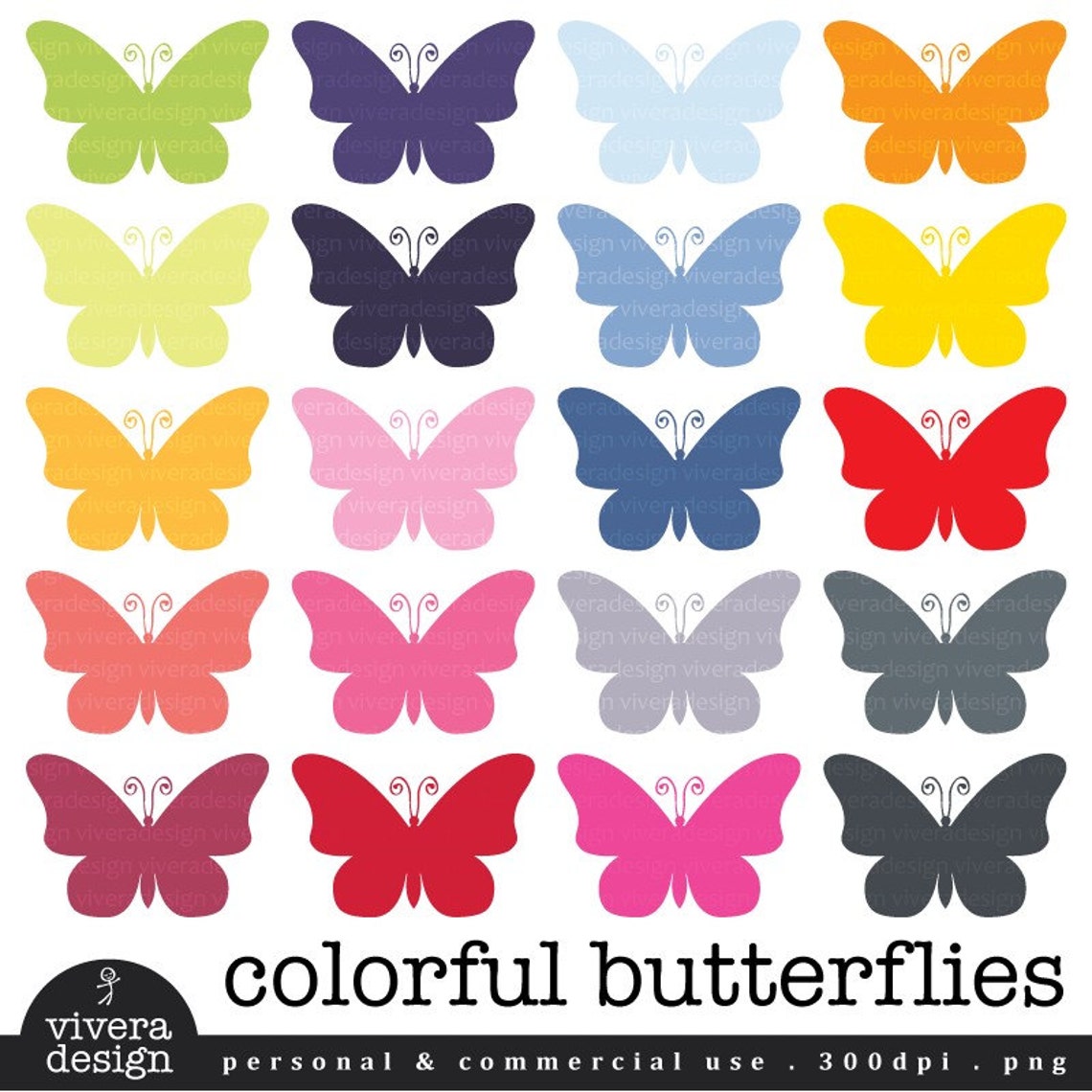 Digital Clip Art 20 Colorful Butterflies - Etsy