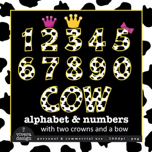 Digital Clip Art - Cow Letters and Numbers With Yellow Outine and ...