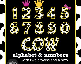 Digital Clip Art Cow Letters and Numbers With Hot Pink | Etsy