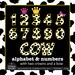 Digital Clip Art Cow Letters and Numbers With Yellow Outine | Etsy