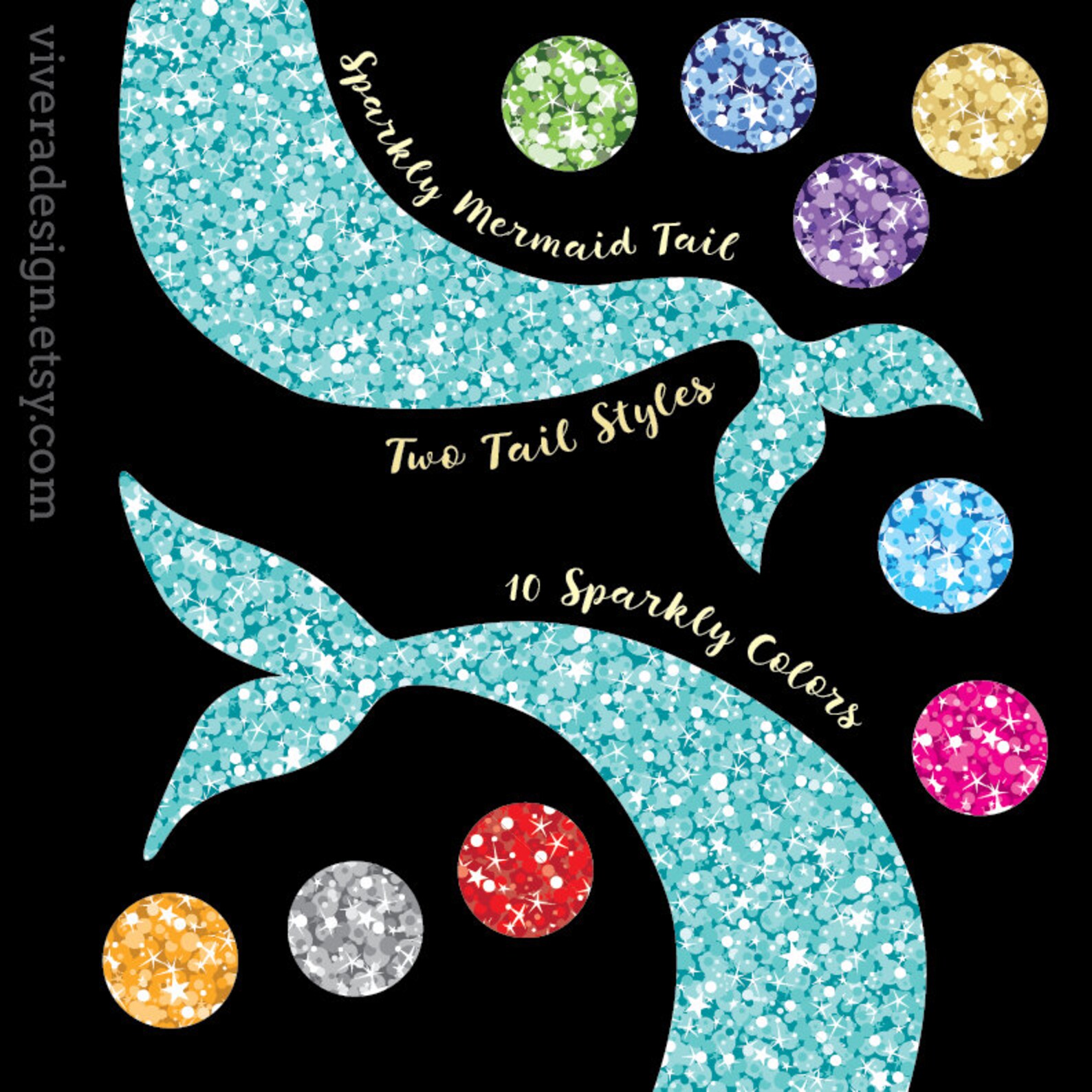 Glam Sparkly Mermaid Tail Clip Art Two Styles 10 - Etsy