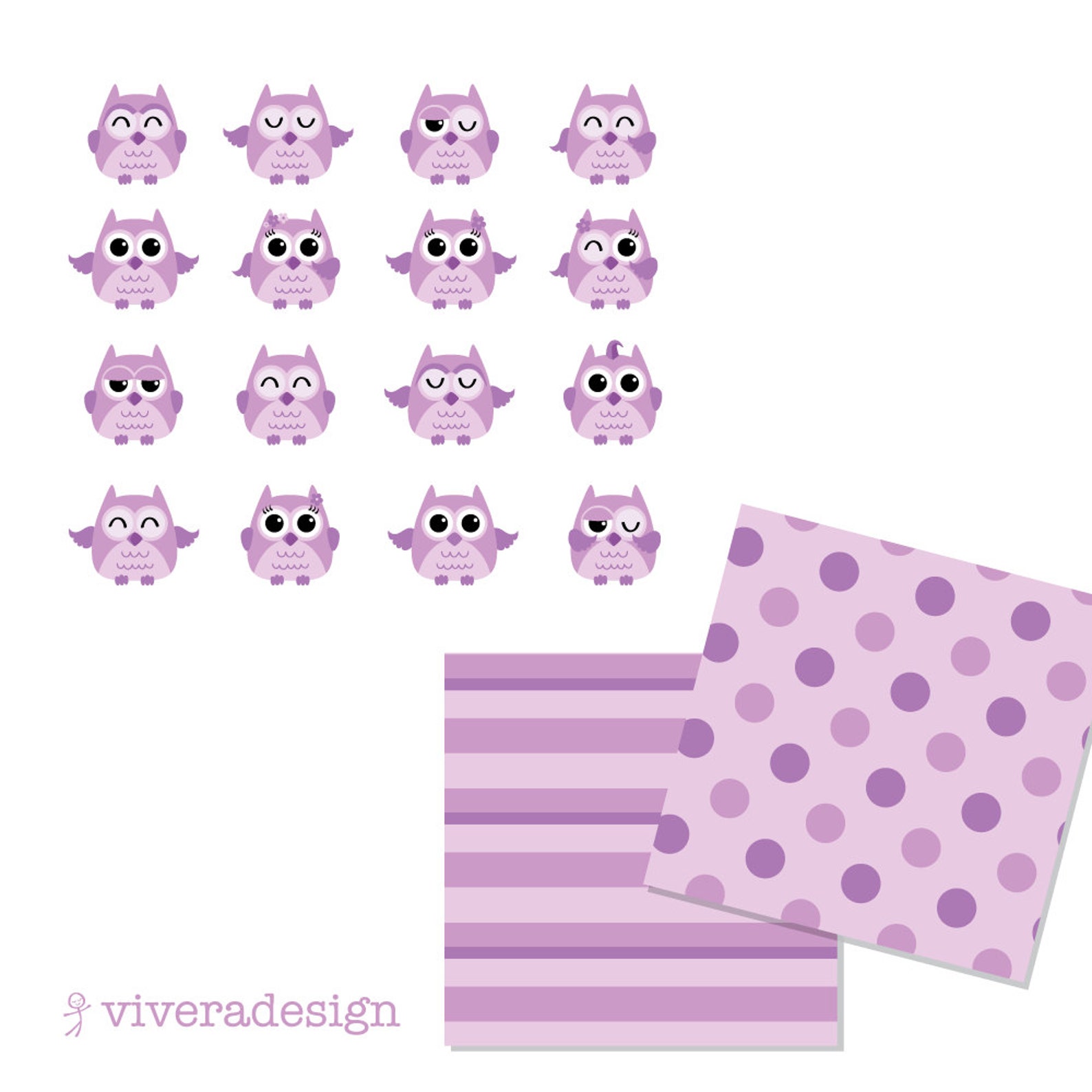 Cute Purple Owl 16 Owls With 2 Patterned Paper | Etsy