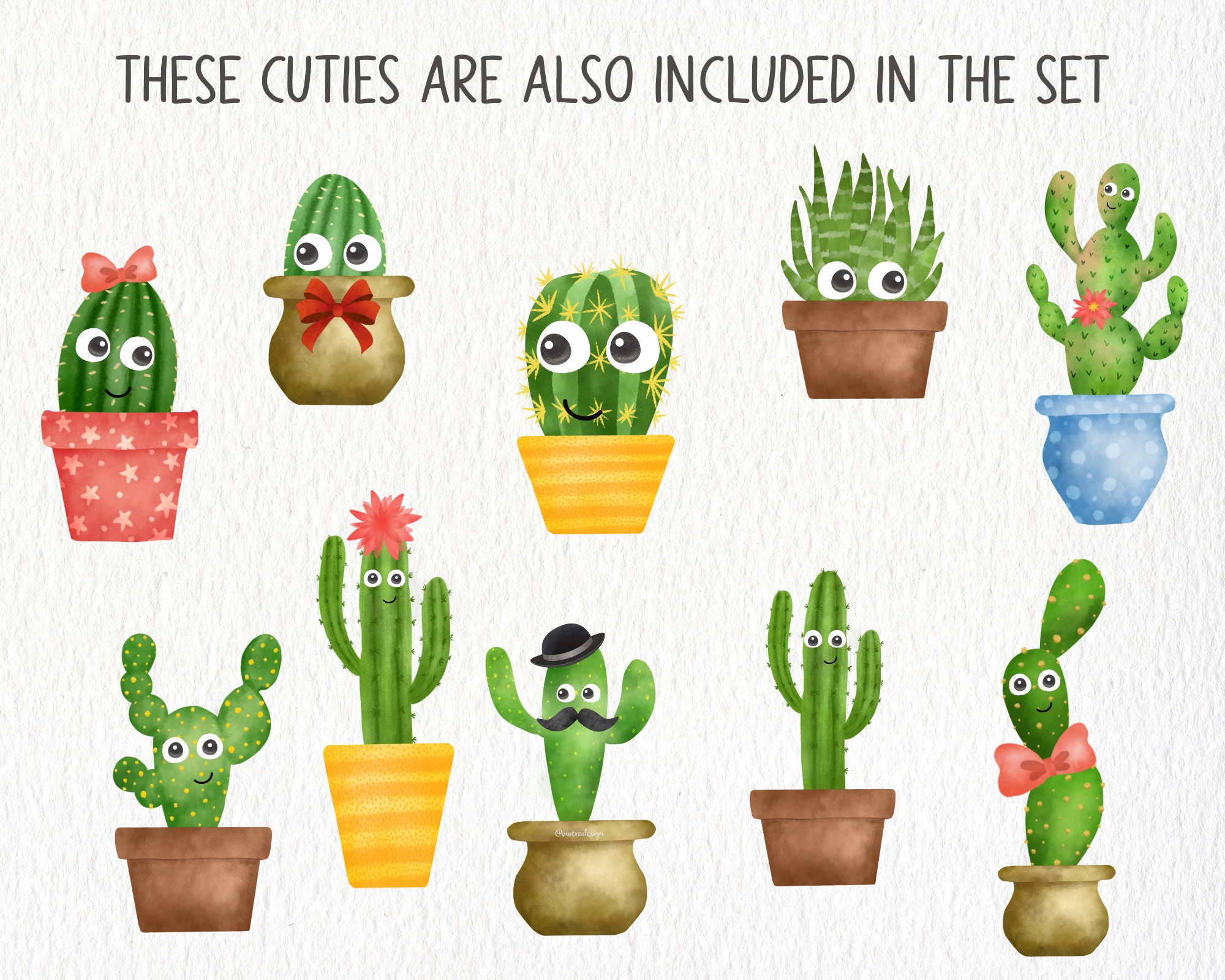 Cute Cactus Creative Pack - Digital Watercolor Clip Art - Botanical ...