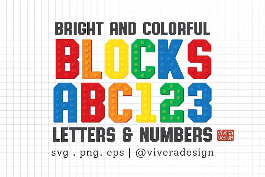 Building Blocks Letters and Numbers SVG PNG: Colorful Bricks Alphabet ...
