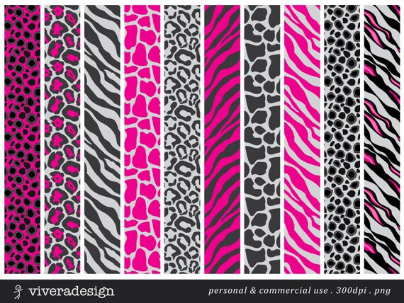 Digital Paper Pack Pink and Grey Animal Prints 10 Digital | Etsy