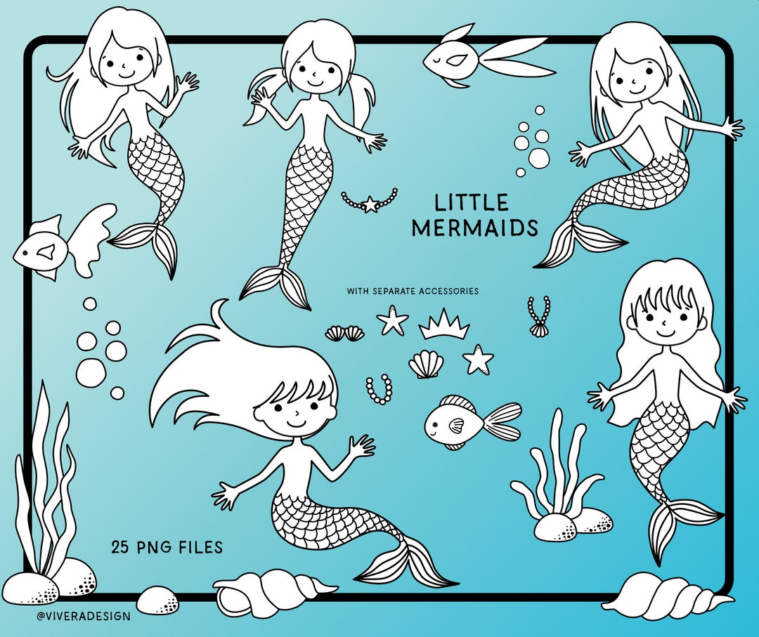 Mermaid Doodle Clipart: Sea Creature Friends (digital Stamp) - Etsy