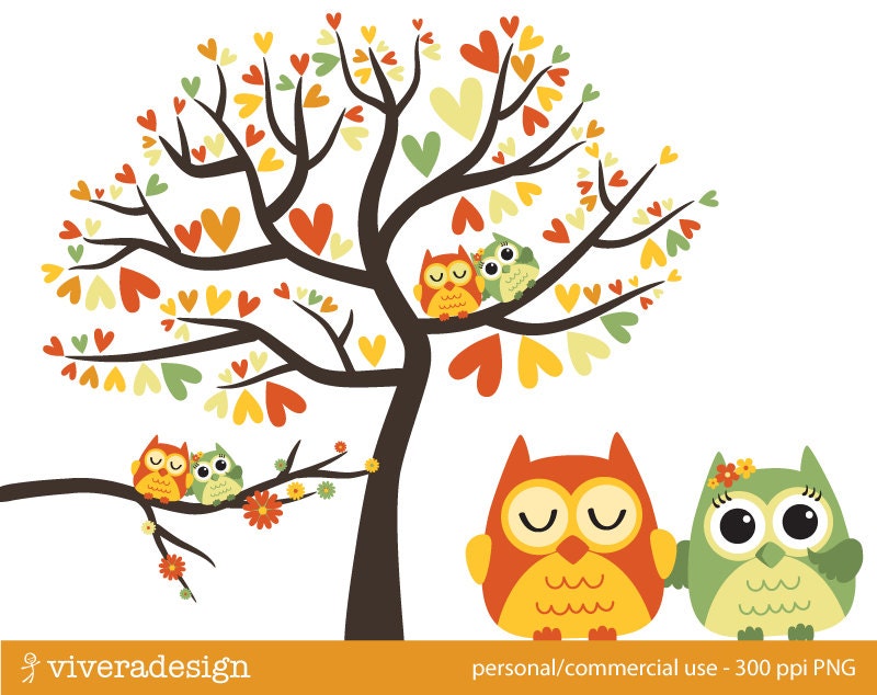 Owl Love Birds Almost Autumn Digital Clip Art | Etsy