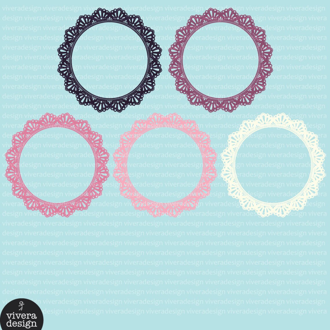 Digital Circle Frames Elegant Lace Pink Winter Wonderland - Etsy