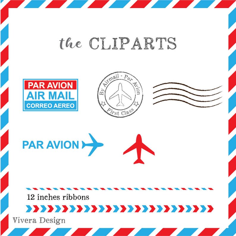 Airmail Frames & Cliparts: Postal Stamp Graphics (digital Download) - Etsy