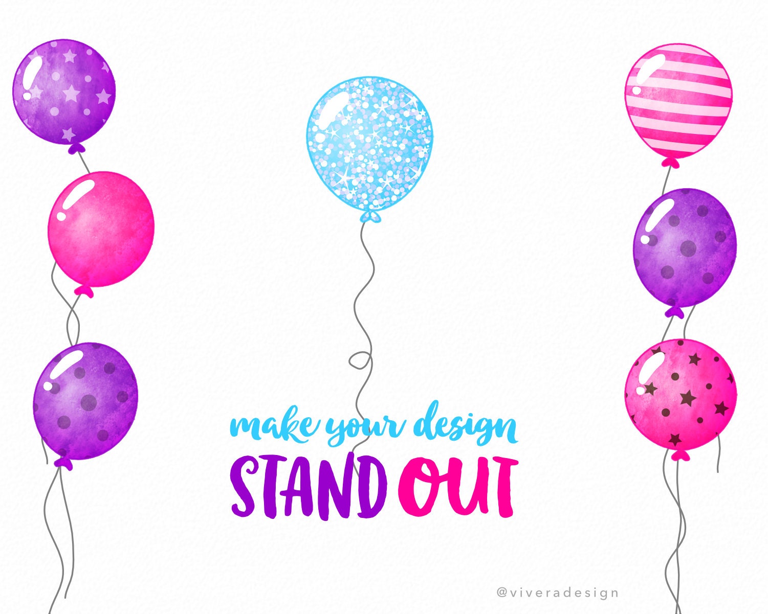 Rainbow Unicorn Party Watercolor Balloon Clip Art Blue Pink - Etsy