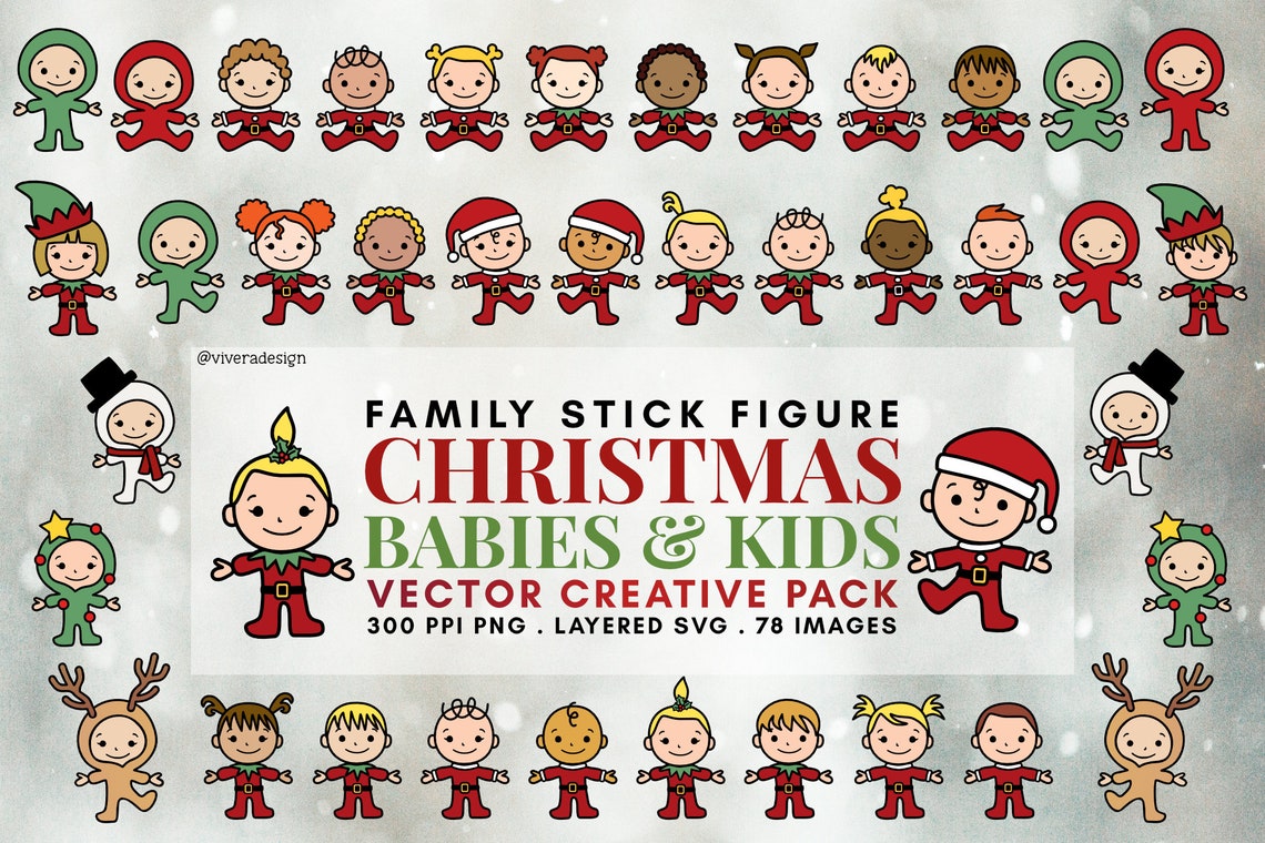 Family Stick Figure Vector Creative Clipart - Christmas Babies and Kids ...