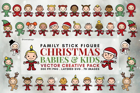 Christmas Family Children Stick Figure Vector Creative Clipart ...
