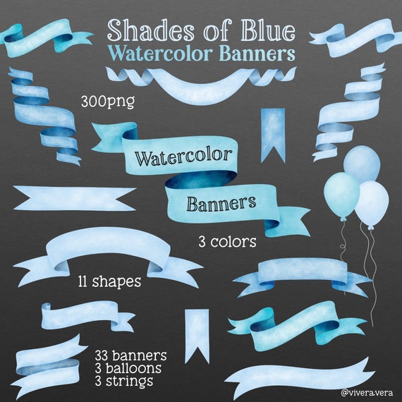 Shades of Blue Watercolor Banner Clip Art Digital Cliparts | Etsy