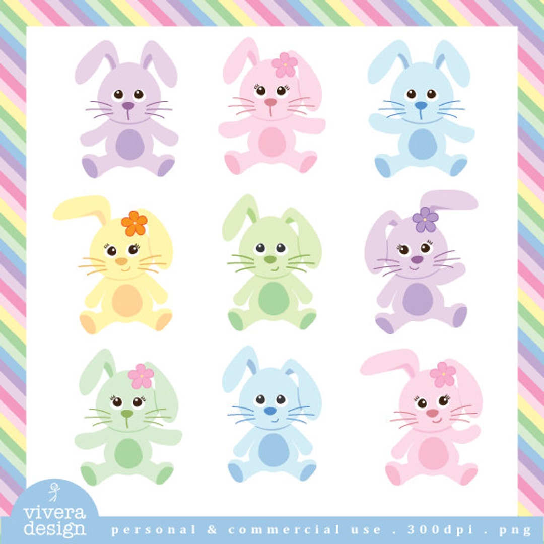 Easter Bunny Digital Clip Art - 9 Cute Bunnies - Etsy