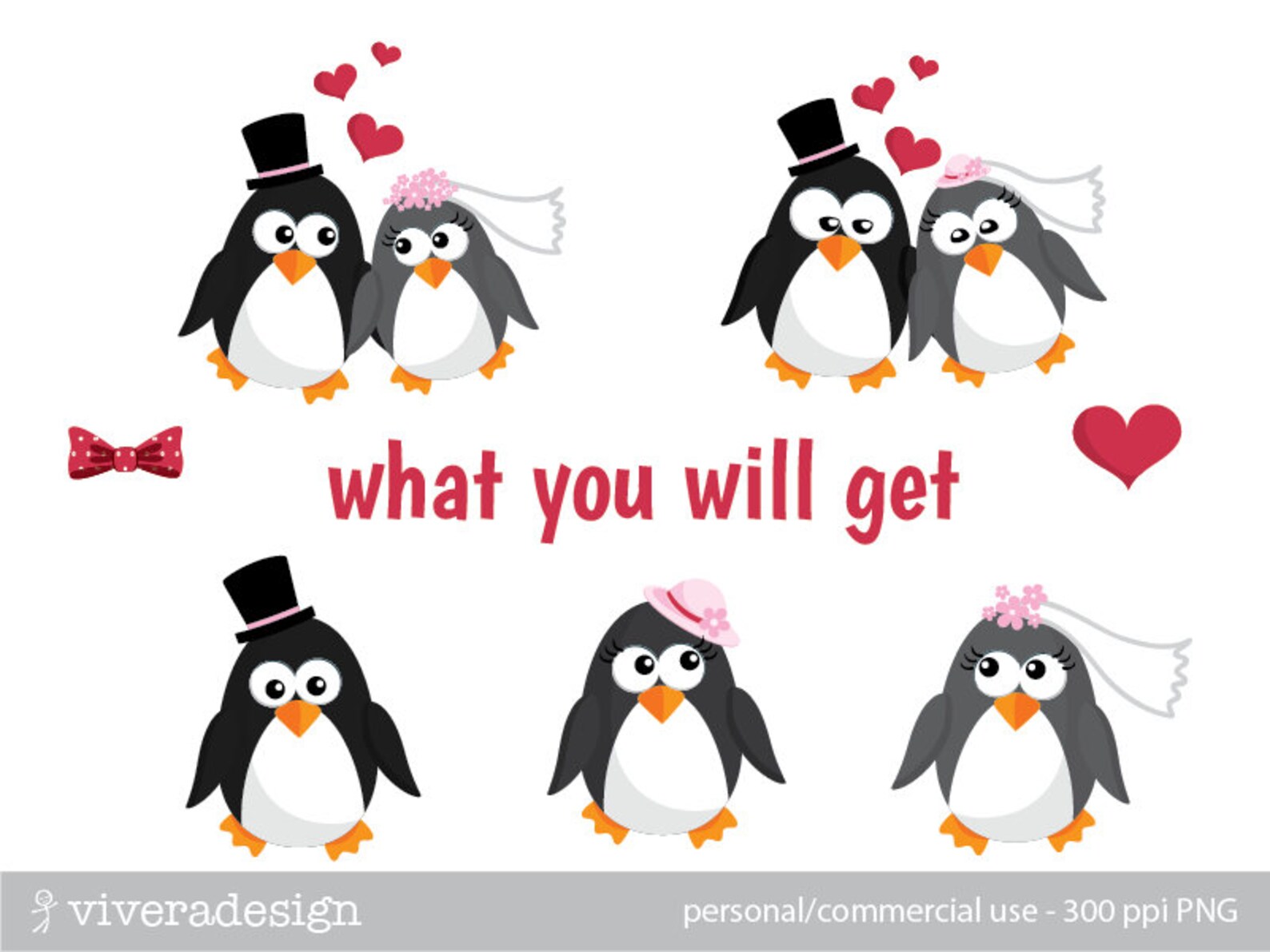 Penguin Bride and Bridegroom Digital Clip Art with | Etsy