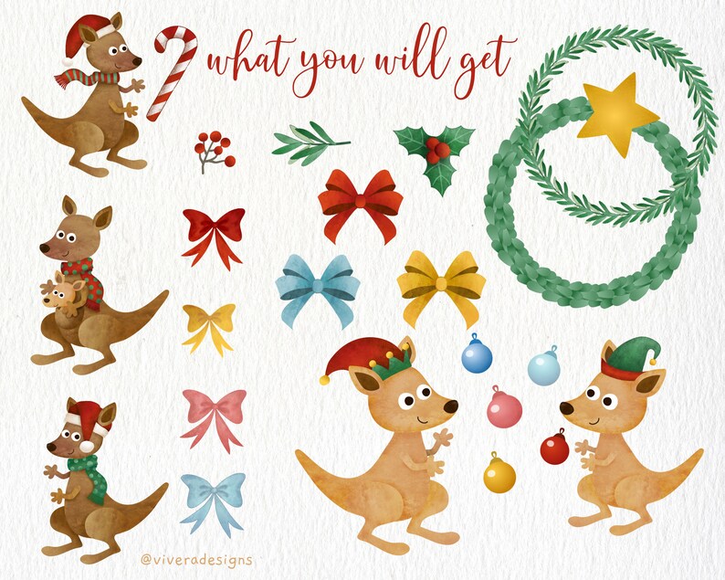 Christmas Kangaroo Watercolor Clip Art Holiday Watercolor - Etsy