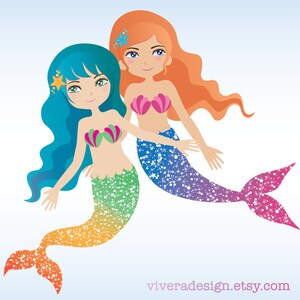 Dazzling Mermaids With Bright Hair and Multicoloured Sparkly Tails ...