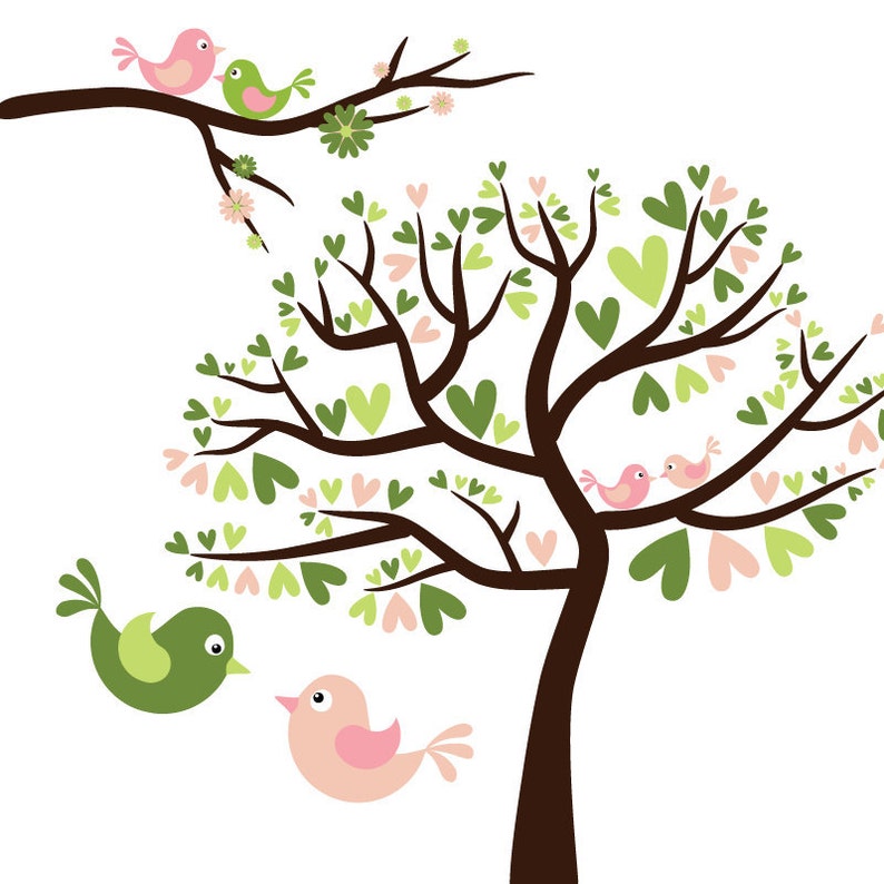 Love Birds in Lime Green and Pink Digital Clip Art - Etsy