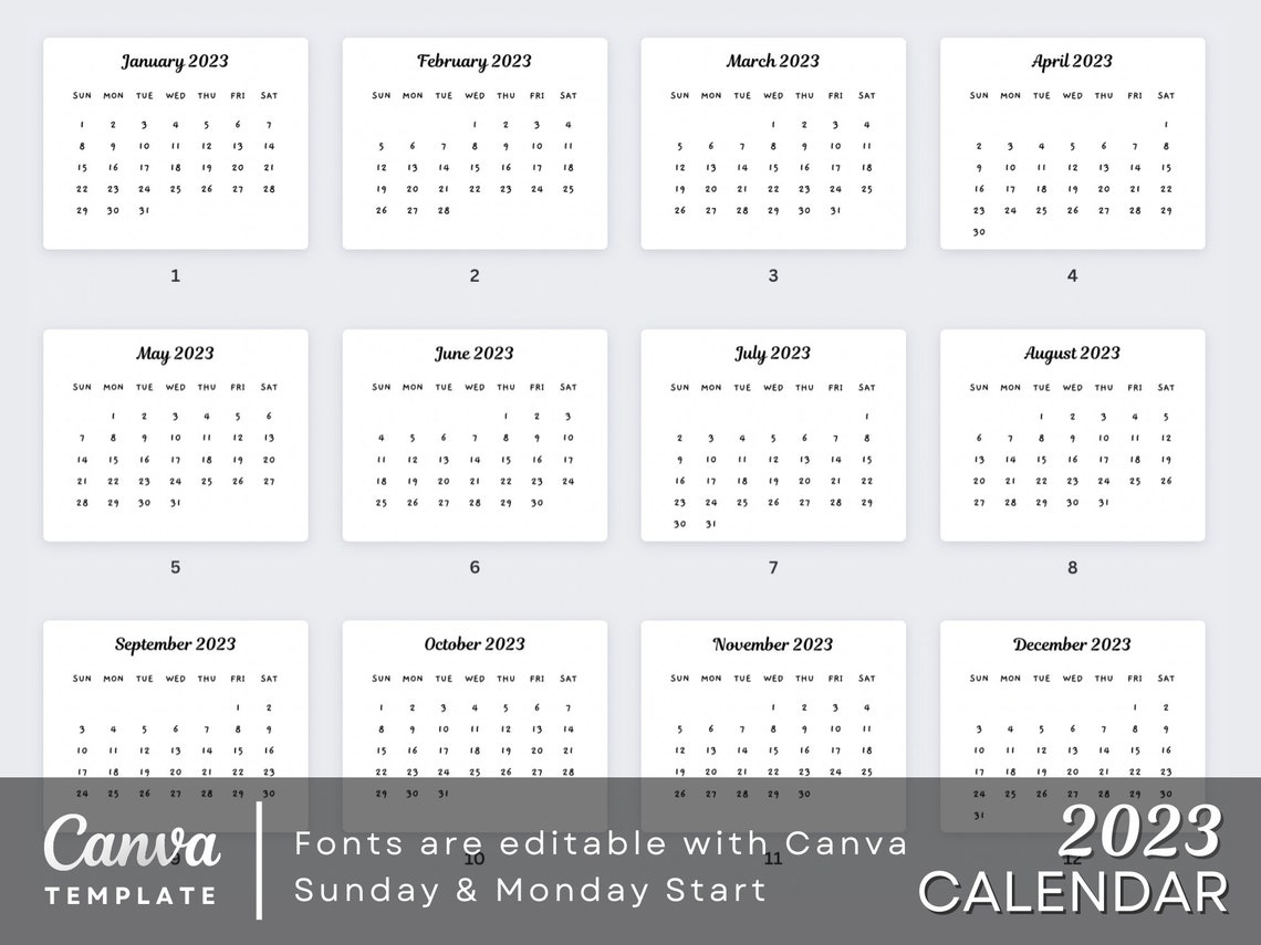 Editable 2023 Calendar Clip Art in Fancy and Cute Handwritten - Etsy Canada