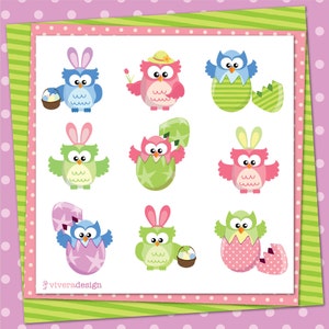 Easter Clip Art - 9 Owls With 5 Patterned Paper - Etsy