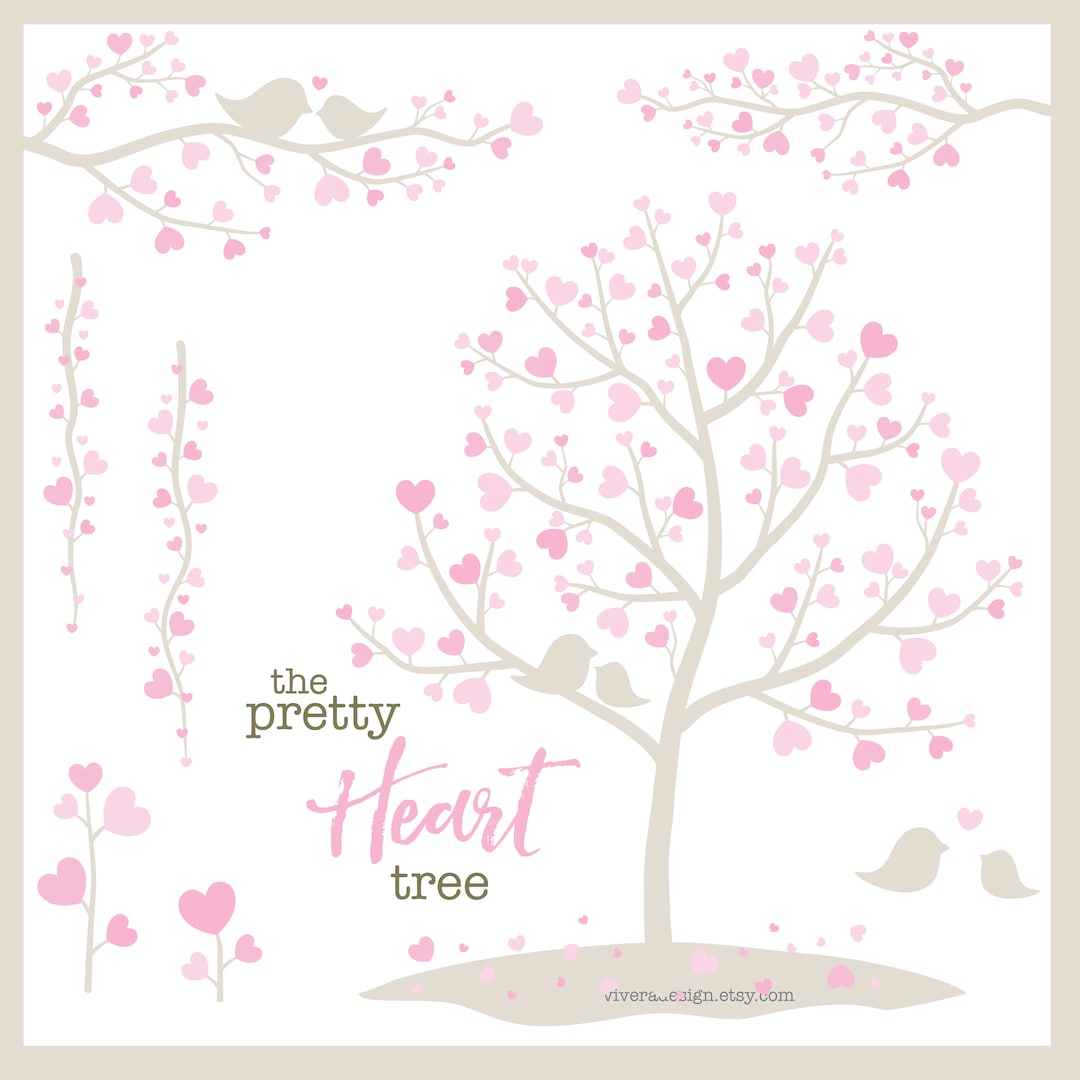 The Pink Pretty Heart Tree PNG and SVG Digital Clip Art Instant ...